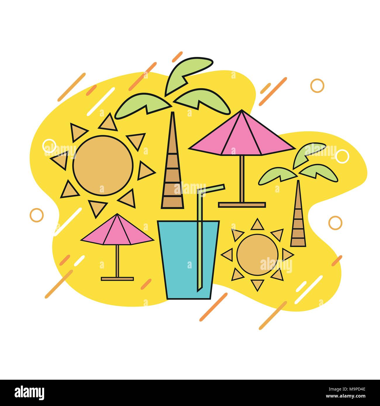 Vector summer with linear icons and signs travel and vacation concept ...
