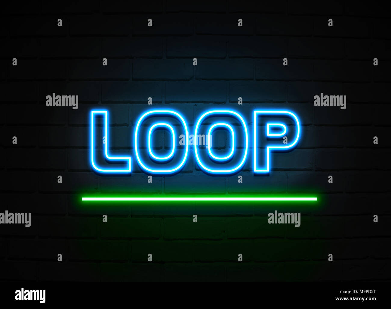 Loop neon sign - Glowing Neon Sign on brickwall wall - 3D rendered ...