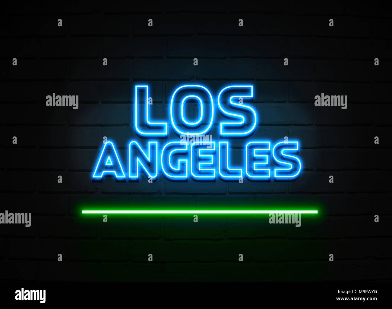 Los Angeles neon sign - Glowing Neon Sign on brickwall wall - 3D ...