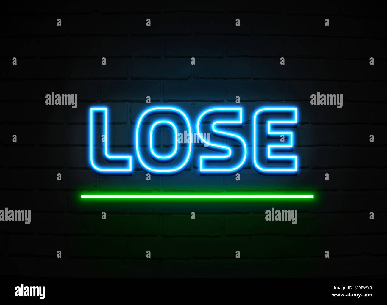 Lose neon sign - Glowing Neon Sign on brickwall wall - 3D rendered ...