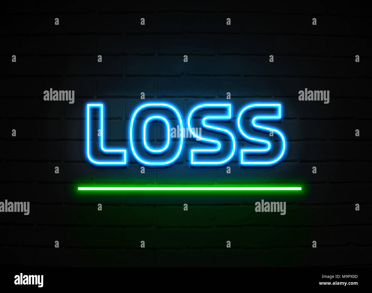 Loss neon sign - Glowing Neon Sign on brickwall wall - 3D rendered ...