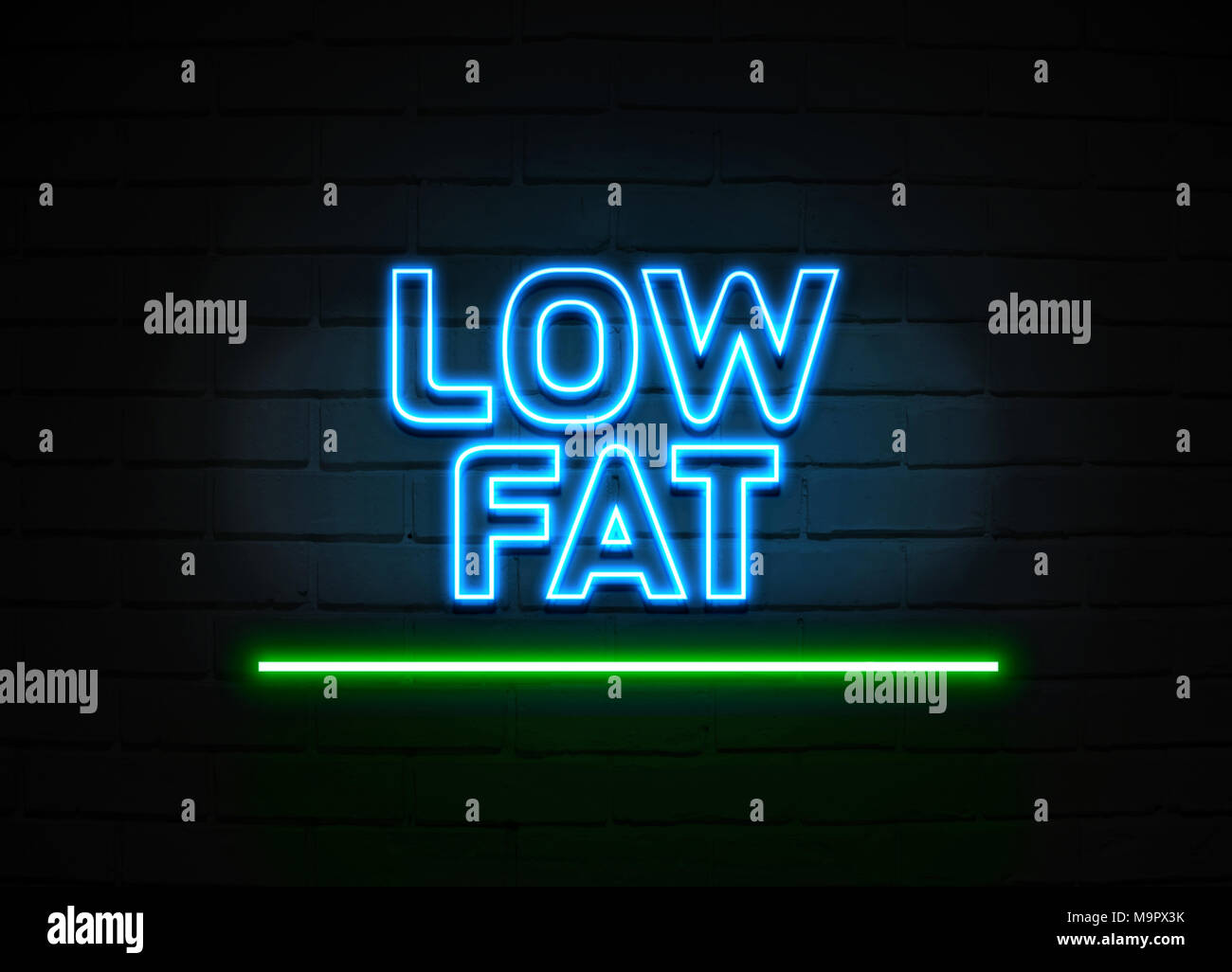 Low Fat neon sign - Glowing Neon Sign on brickwall wall - 3D rendered ...