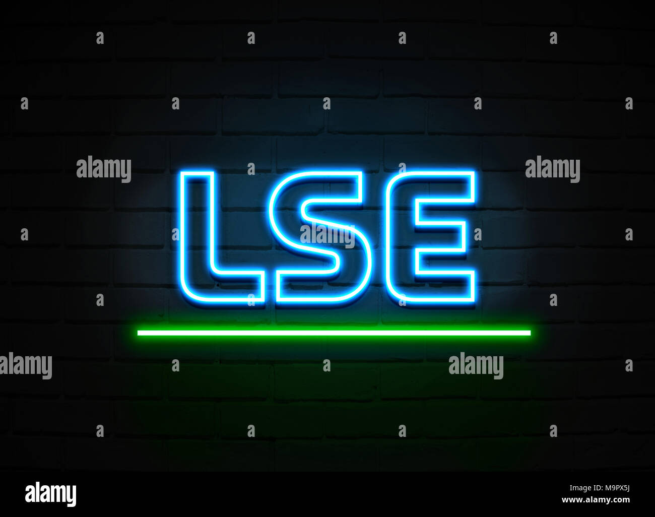 Lse neon sign - Glowing Neon Sign on brickwall wall - 3D rendered ...