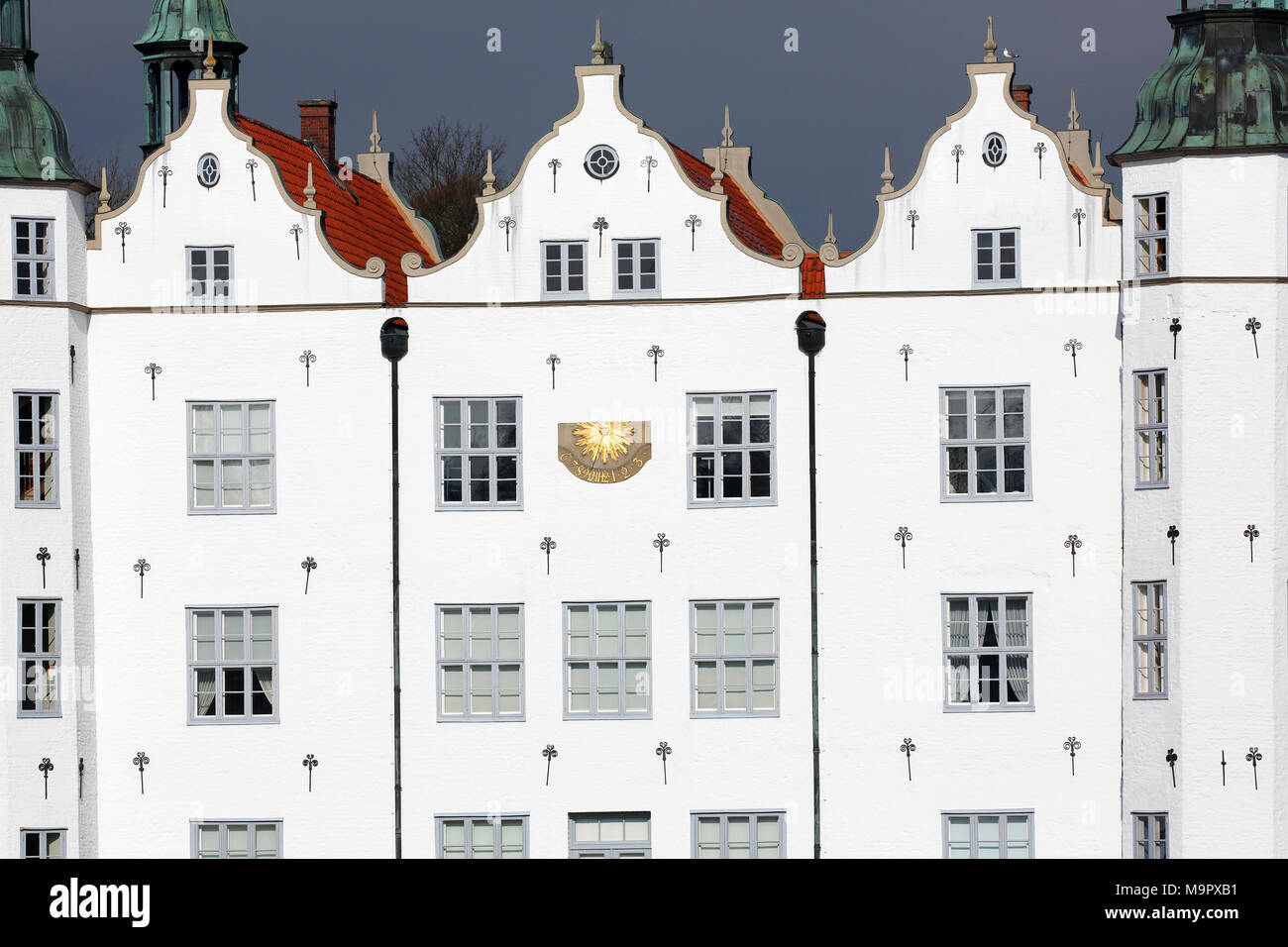 Ahrensburg Castle, south side with sundial, Ahrensburg, district of ...