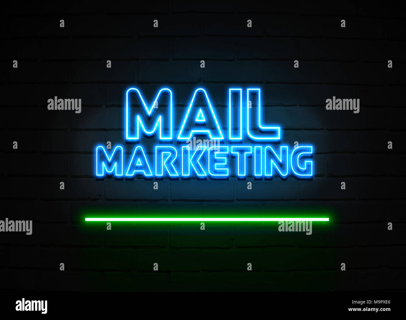 Mail Marketing neon sign - Glowing Neon Sign on brickwall wall - 3D ...