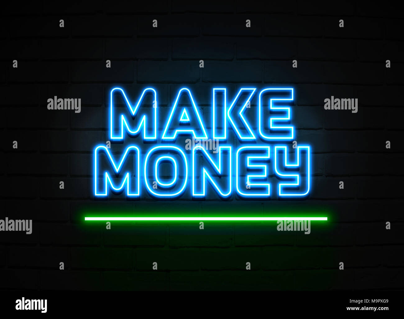 Make Money neon sign - Glowing Neon Sign on brickwall wall - 3D ...