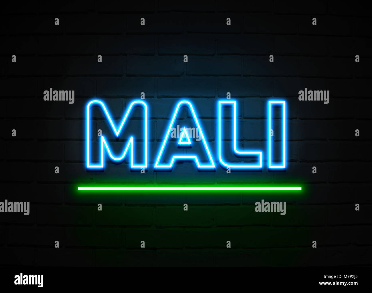 Mali neon sign - Glowing Neon Sign on brickwall wall - 3D rendered ...
