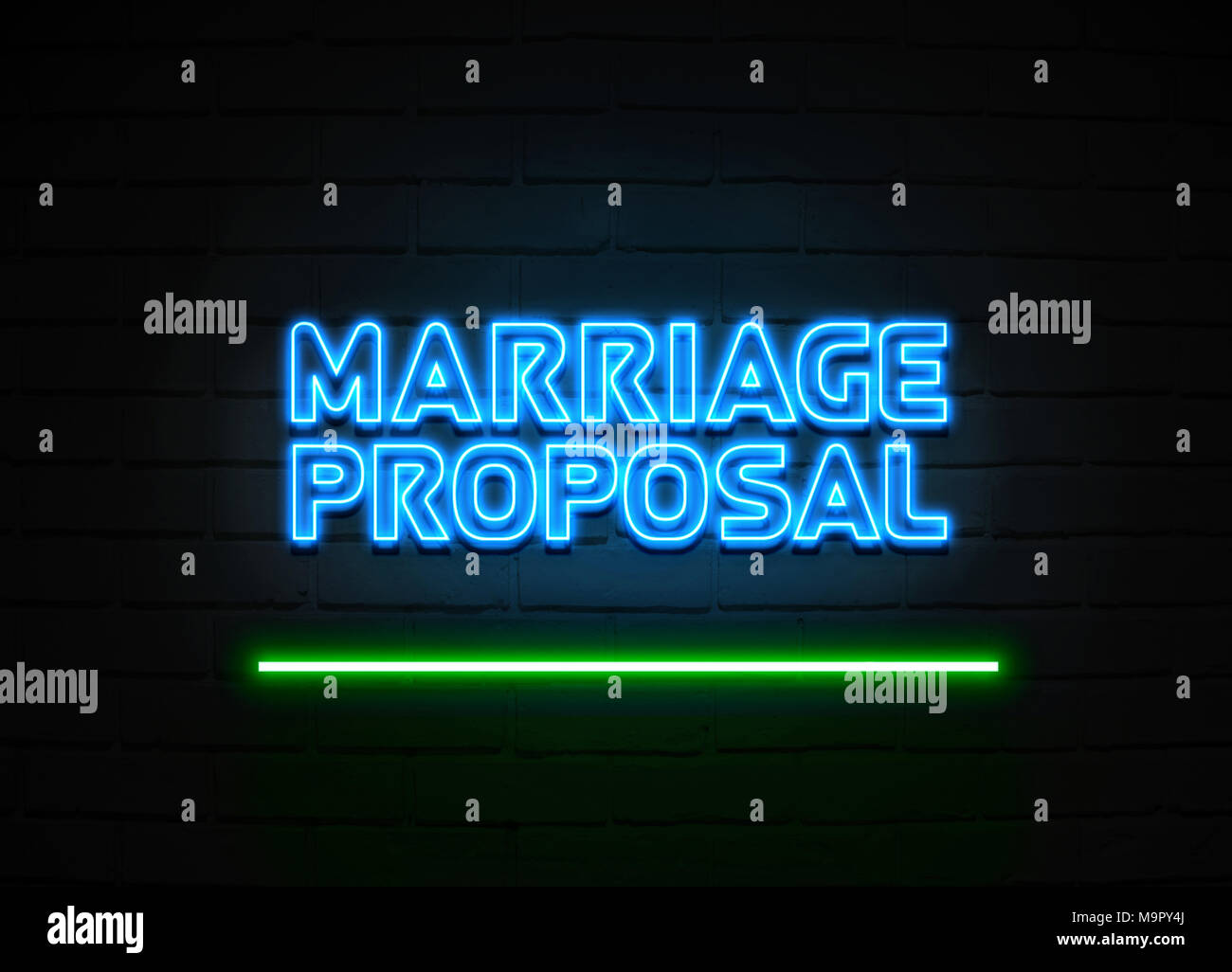 Marriage Proposal neon sign - Glowing Neon Sign on brickwall wall - 3D ...