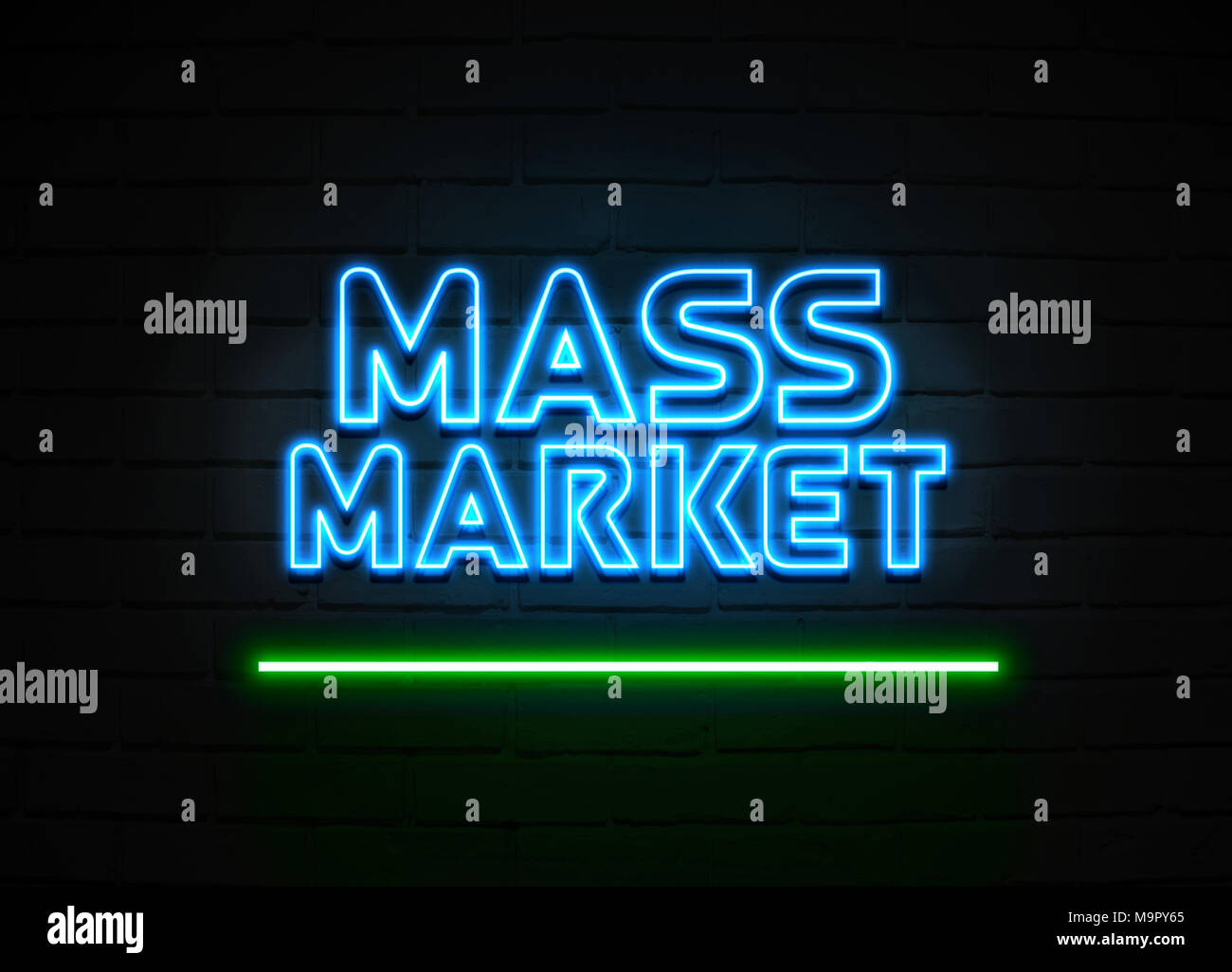 Mass Market neon sign - Glowing Neon Sign on brickwall wall - 3D ...