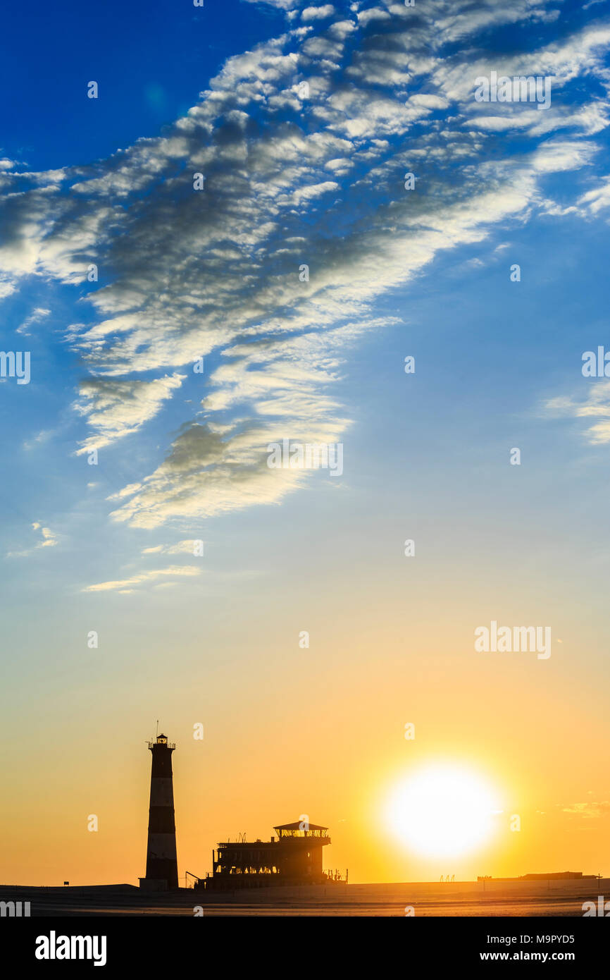 Silhouettes, Lighthouse and Lodge at sunset, Pelican Point, Walvis Bay ...