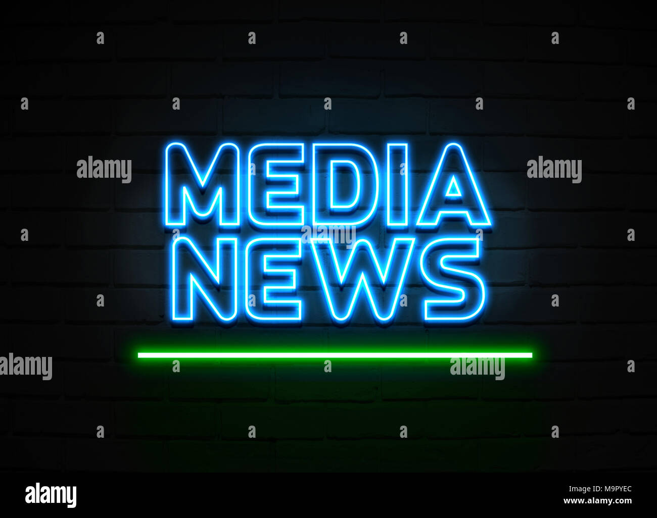 Media News neon sign - Glowing Neon Sign on brickwall wall - 3D ...