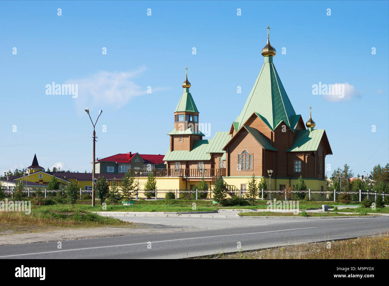 The Holy Trinity temple in the city of Polyarnye Zori. The Murmansk ...