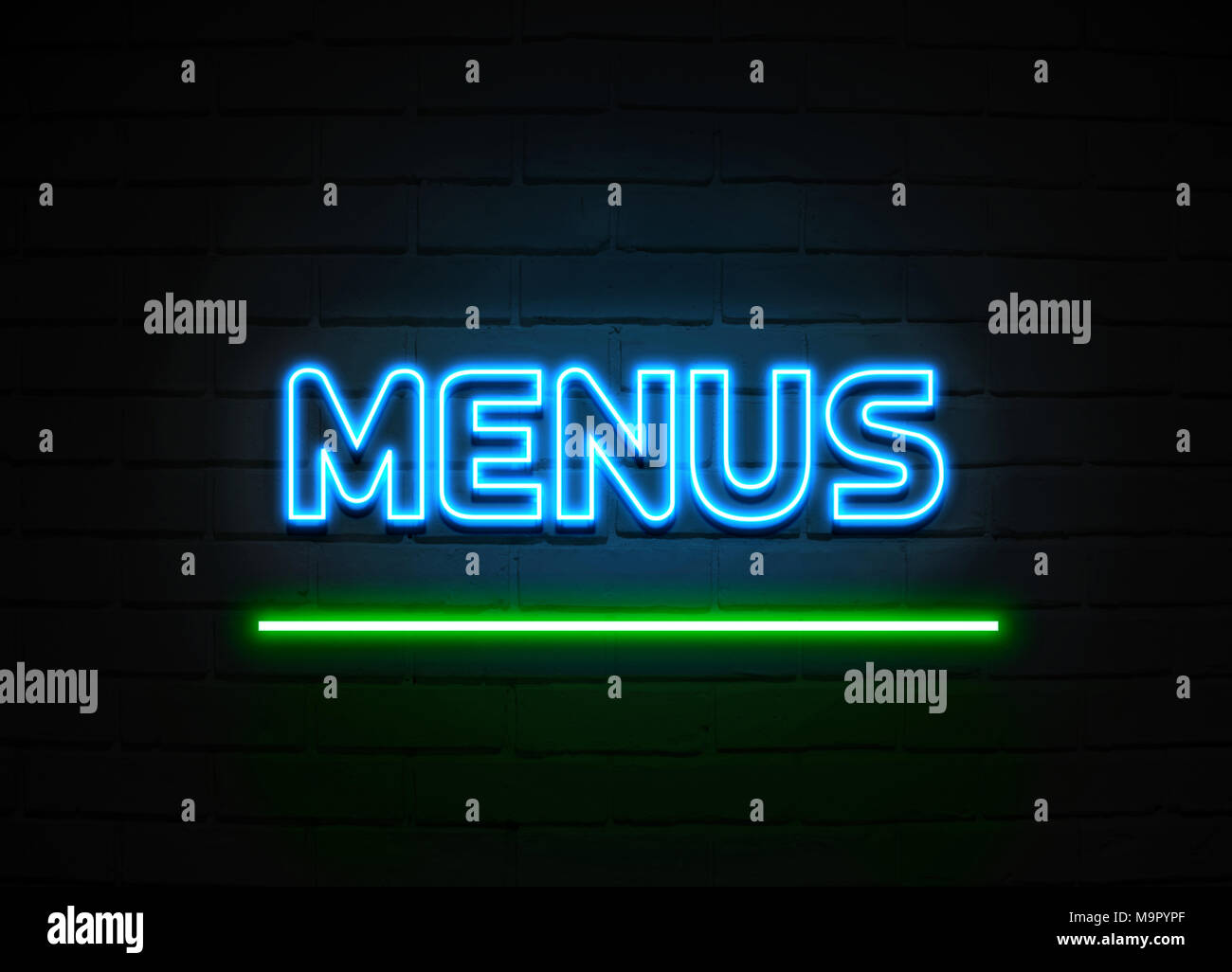 Menus neon sign - Glowing Neon Sign on brickwall wall - 3D rendered ...