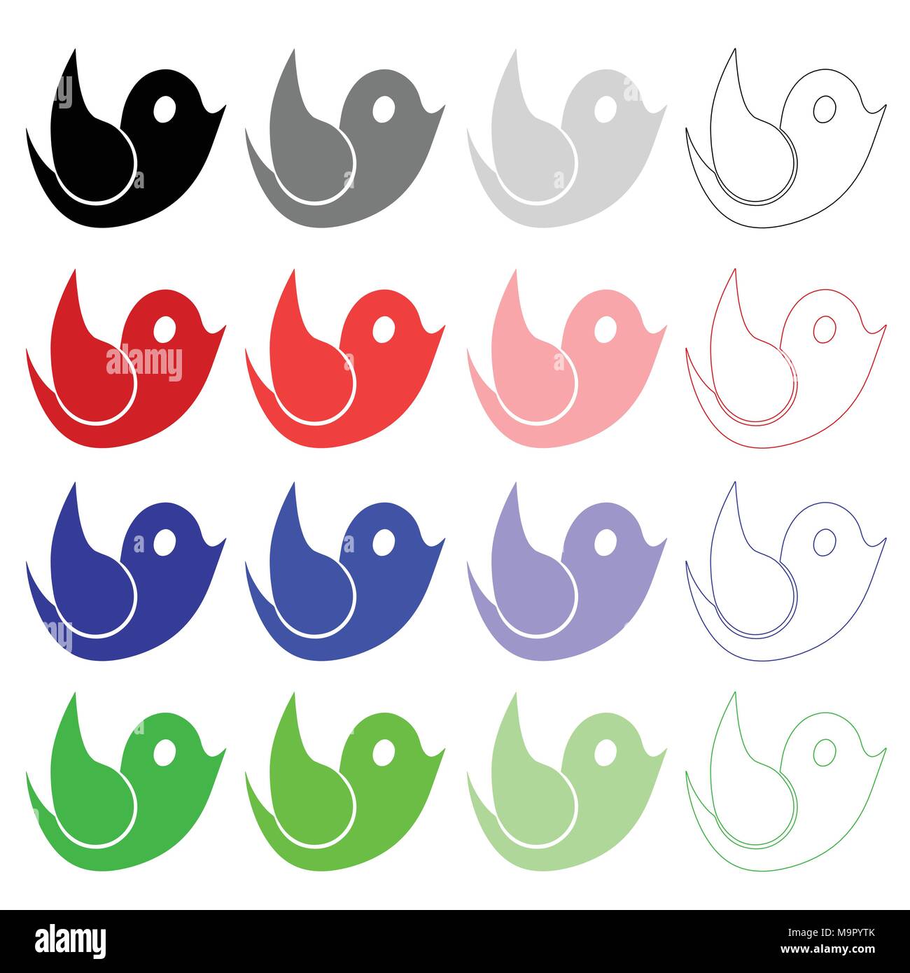 bird vector set in multiple colors - black silhouette, sketch vector ...