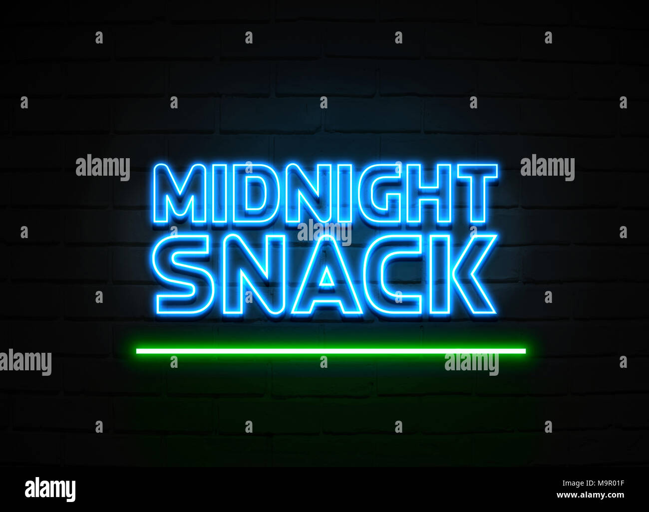 Midnight Snack neon sign - Glowing Neon Sign on brickwall wall - 3D ...
