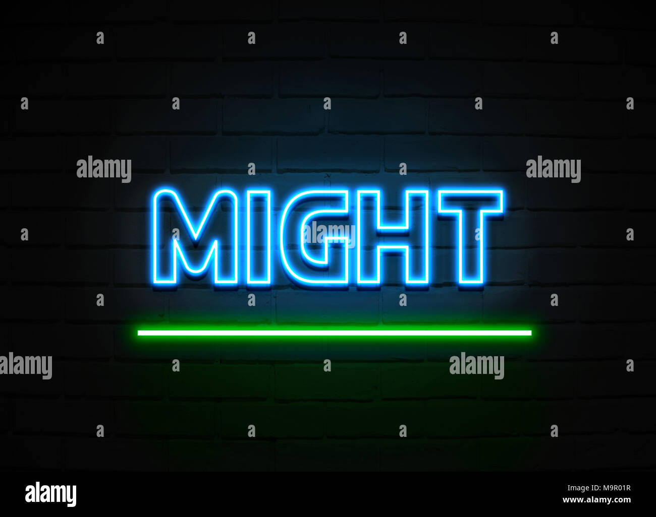 Might neon sign - Glowing Neon Sign on brickwall wall - 3D rendered ...