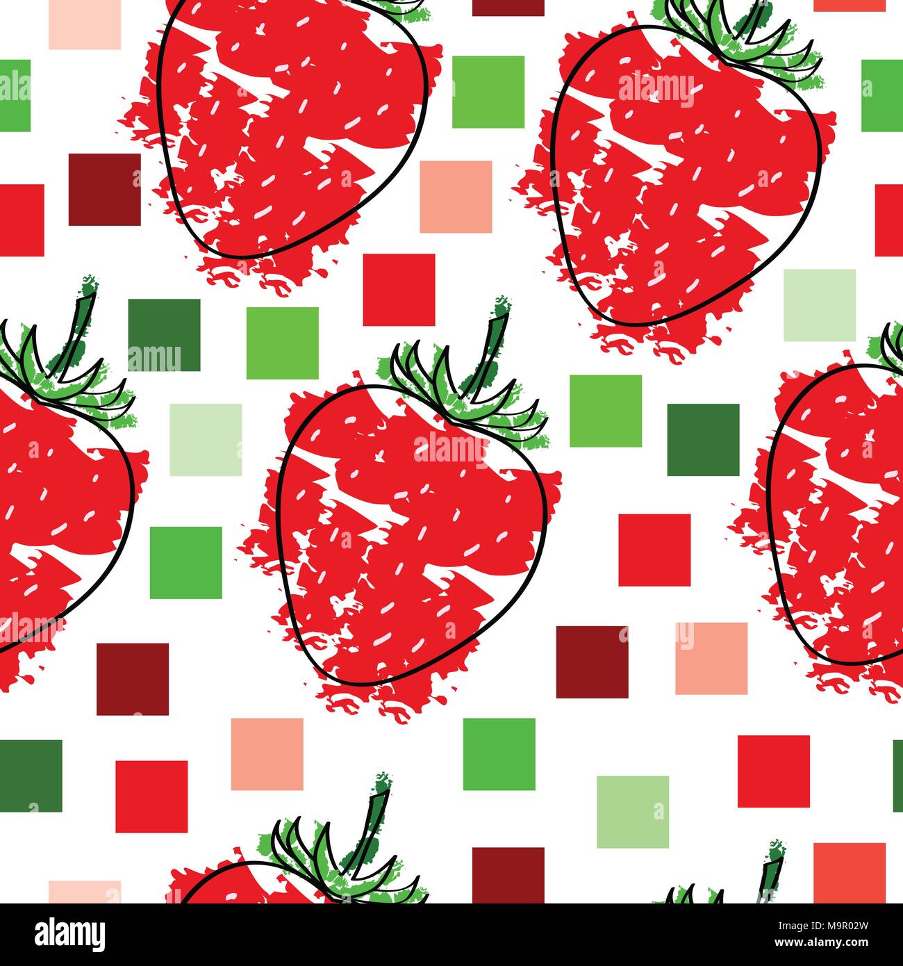 seamless tileable pattern with strawberries vector and squares Stock ...