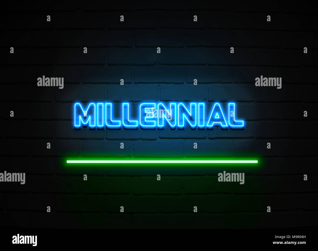 Millennial neon sign - Glowing Neon Sign on brickwall wall - 3D ...