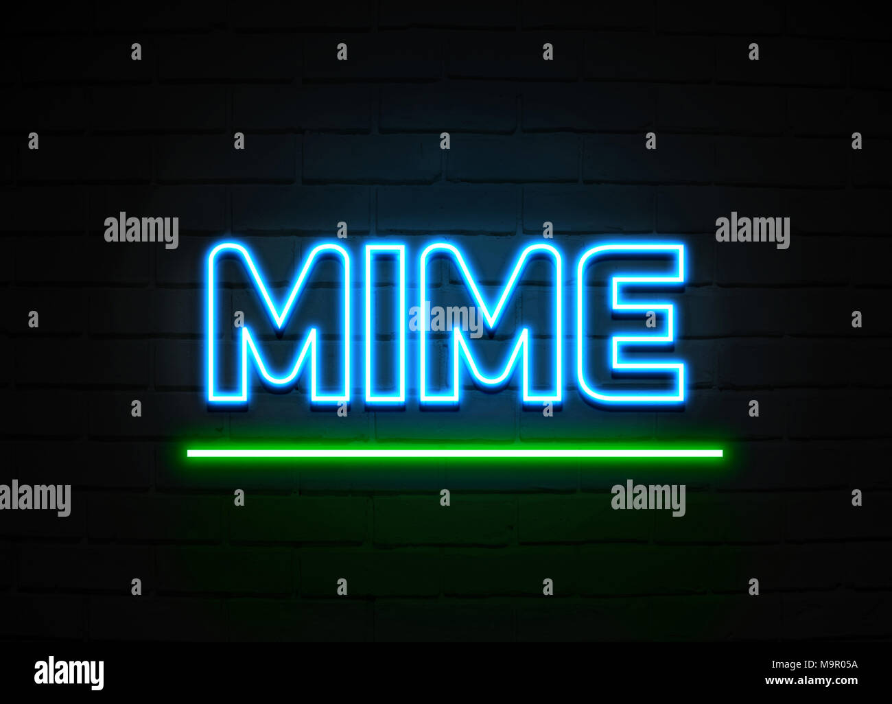 Mime neon sign - Glowing Neon Sign on brickwall wall - 3D rendered ...