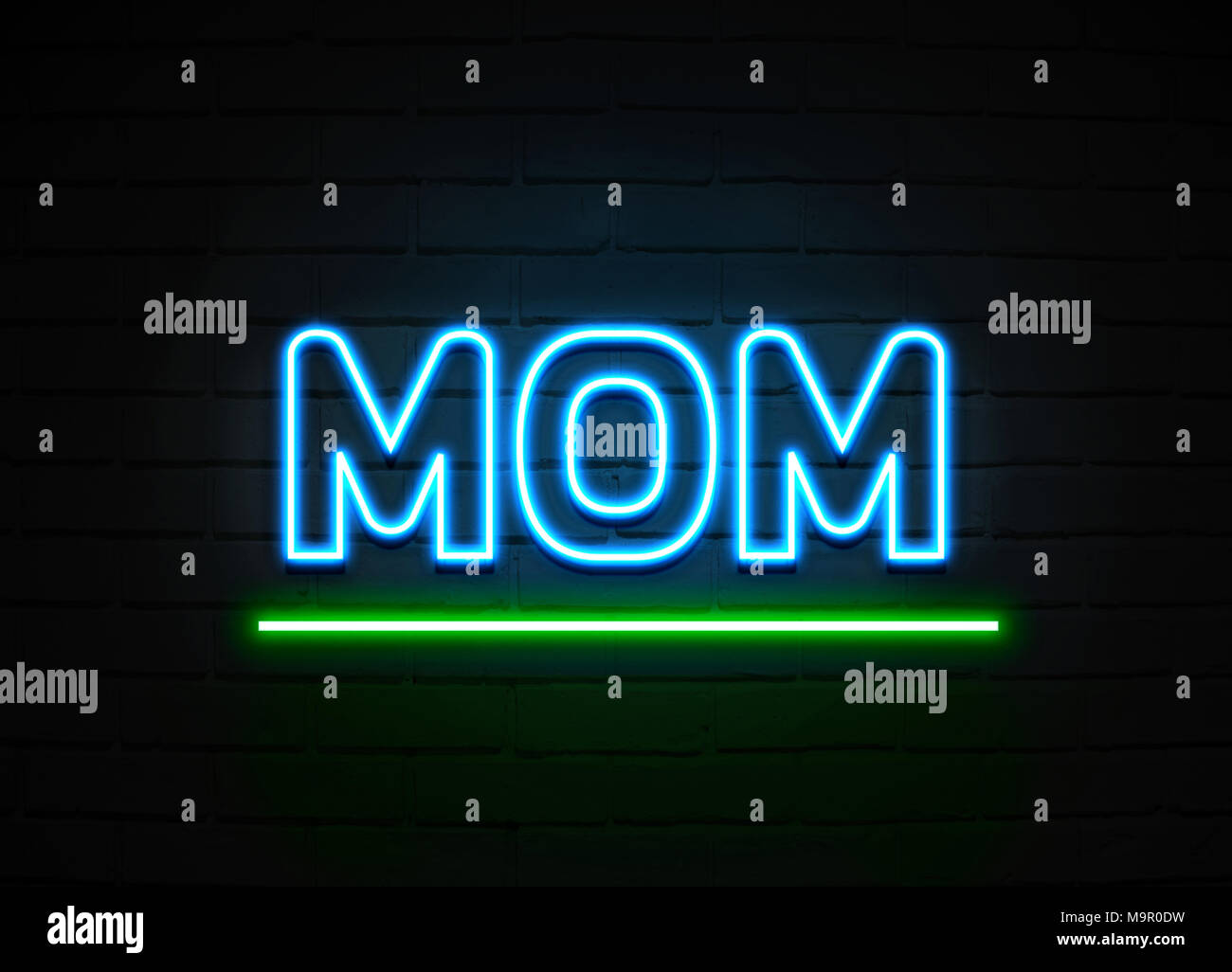 Mom neon sign - Glowing Neon Sign on brickwall wall - 3D rendered ...