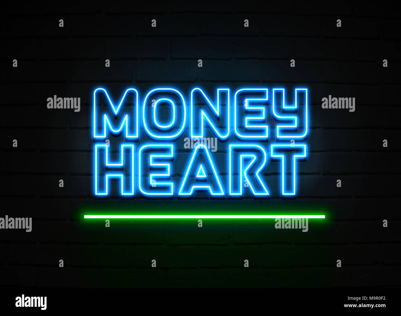 Money Heart neon sign - Glowing Neon Sign on brickwall wall - 3D ...