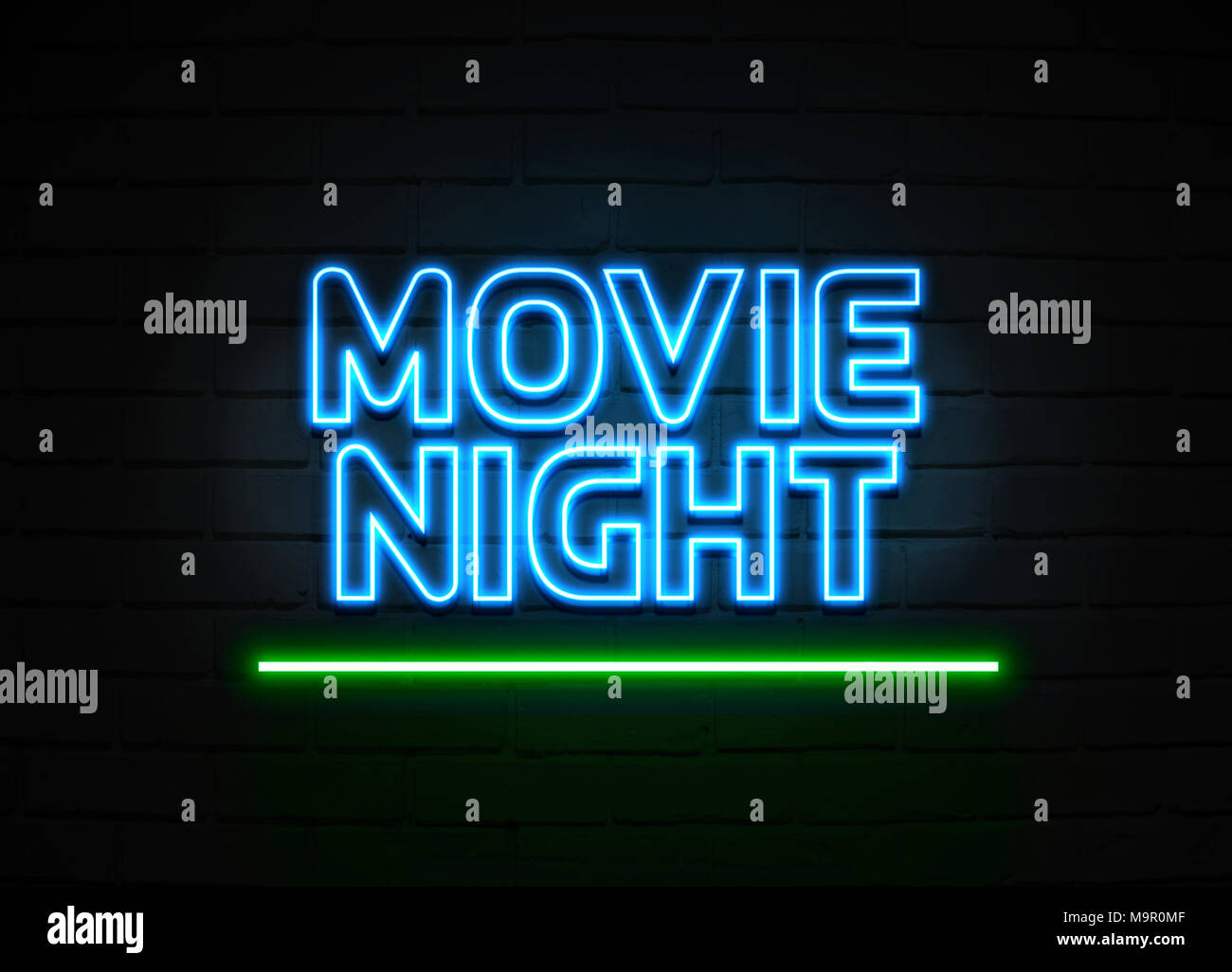 Movie Night neon sign - Glowing Neon Sign on brickwall wall - 3D ...