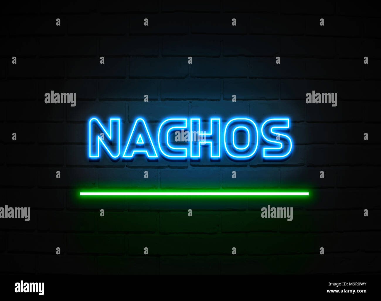 Nachos neon sign - Glowing Neon Sign on brickwall wall - 3D rendered ...