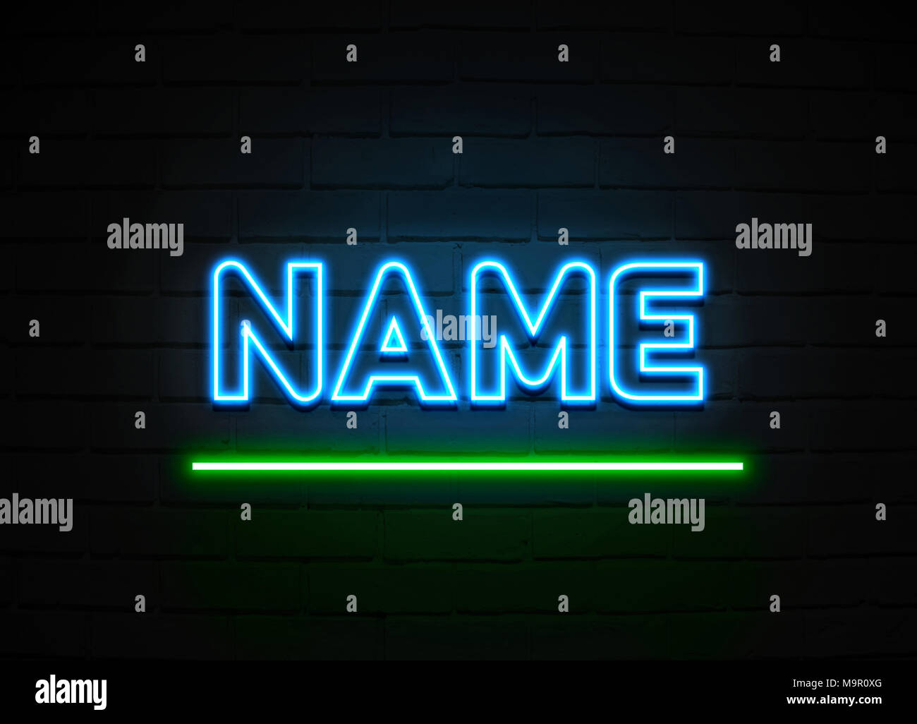 Name neon sign - Glowing Neon Sign on brickwall wall - 3D rendered ...