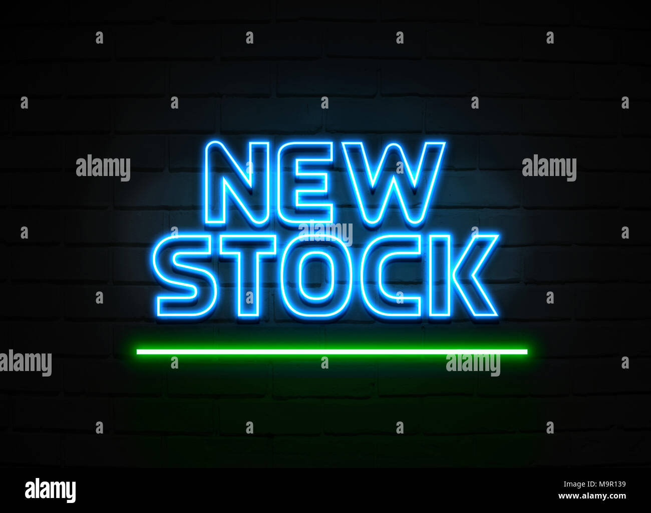 New Stock neon sign - Glowing Neon Sign on brickwall wall - 3D rendered ...