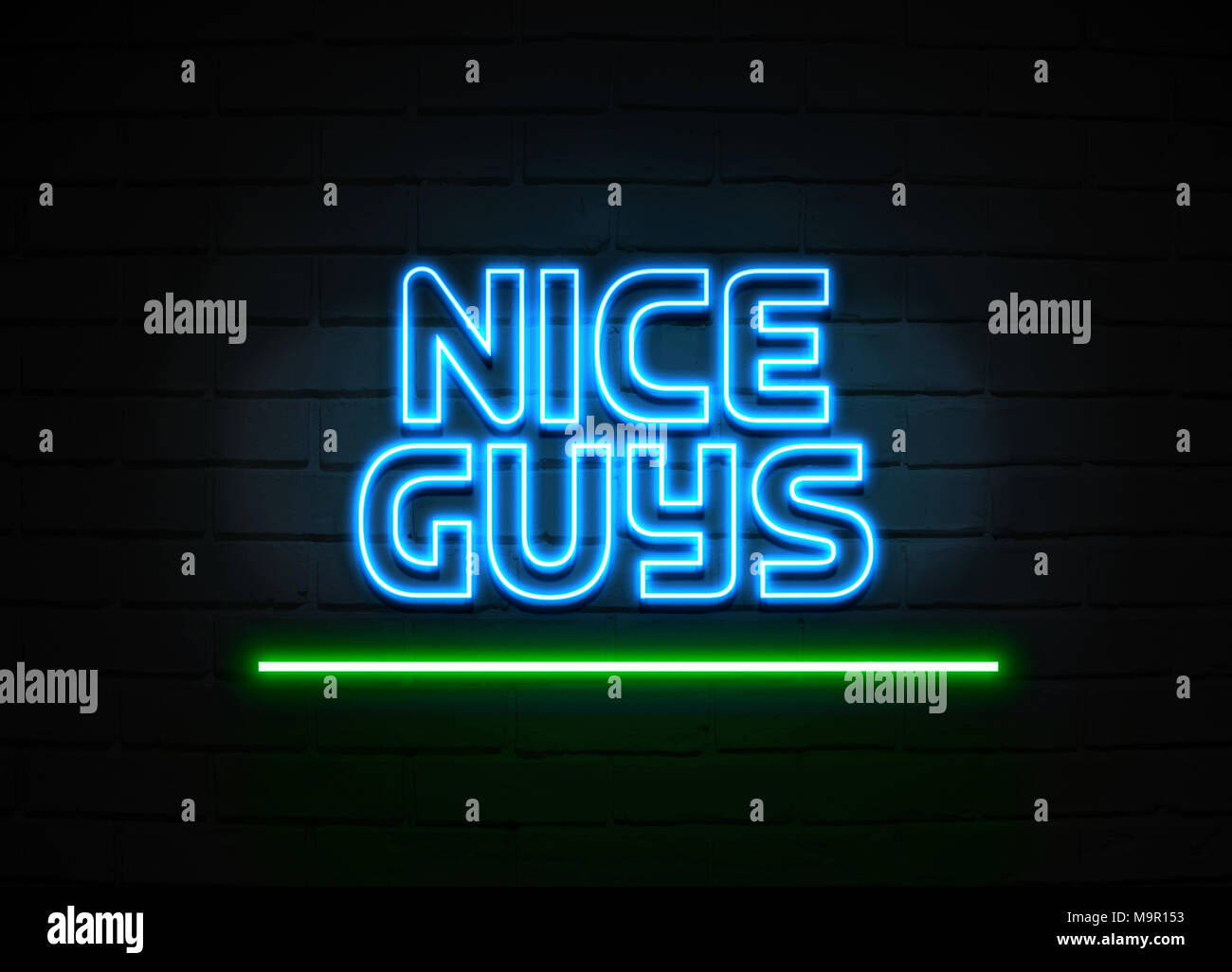 Nice Guys neon sign - Glowing Neon Sign on brickwall wall - 3D rendered ...