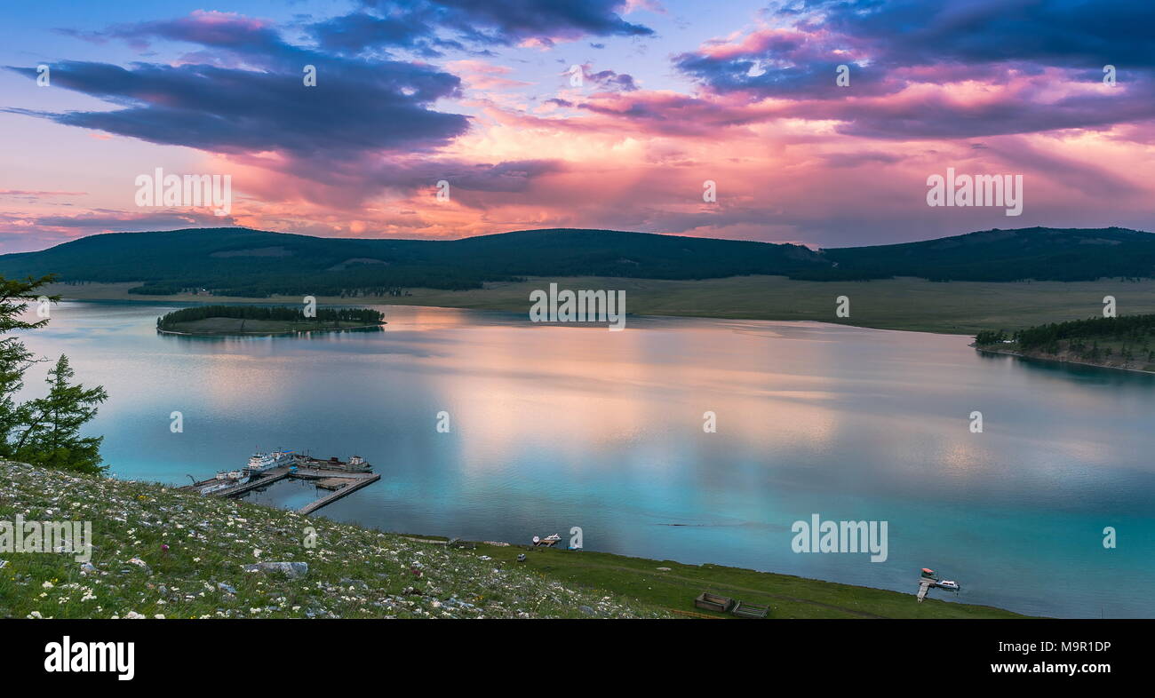 Khuvsgul Lake in dusk, Mongolia Stock Photo - Alamy