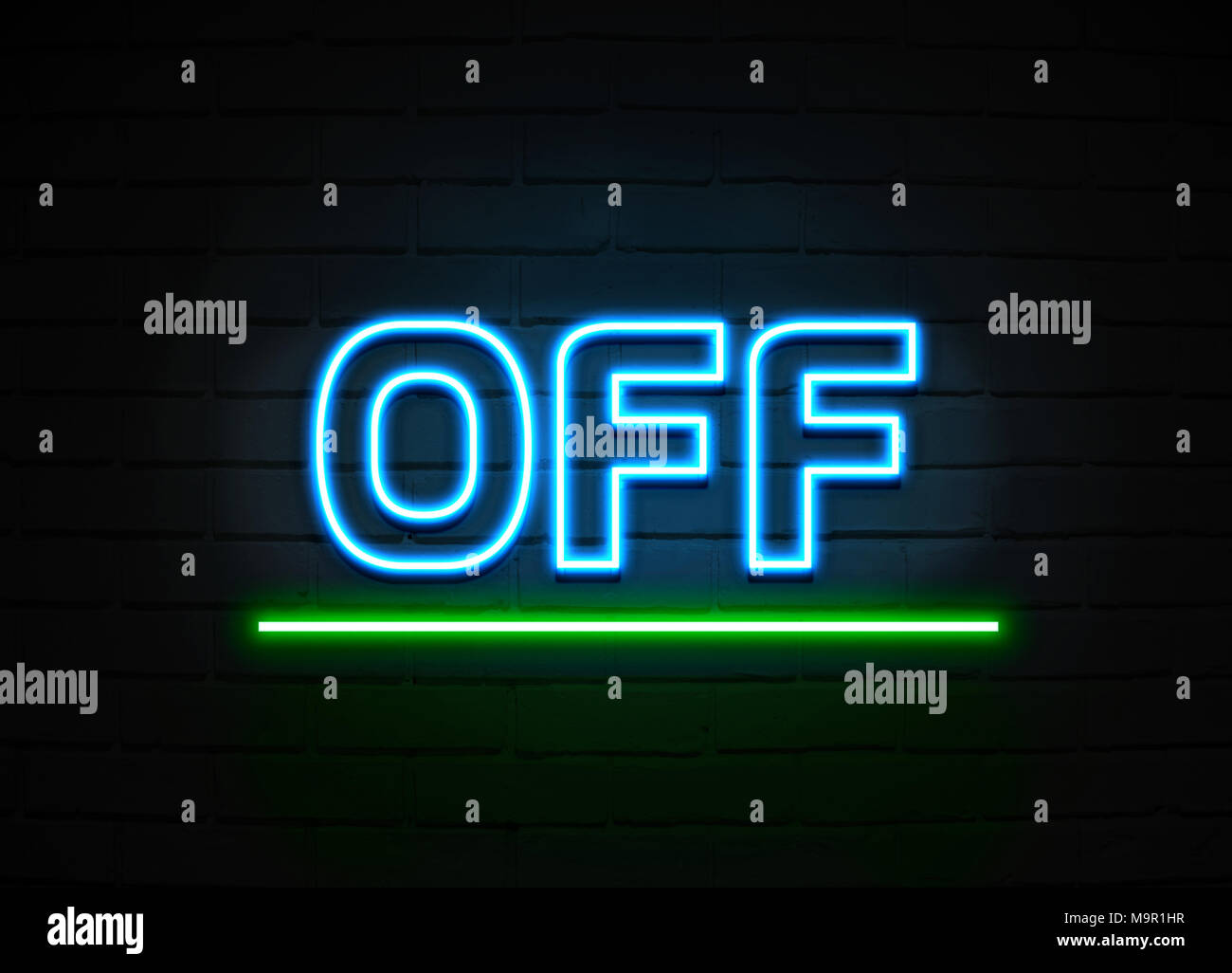 Off neon sign - Glowing Neon Sign on brickwall wall - 3D rendered ...