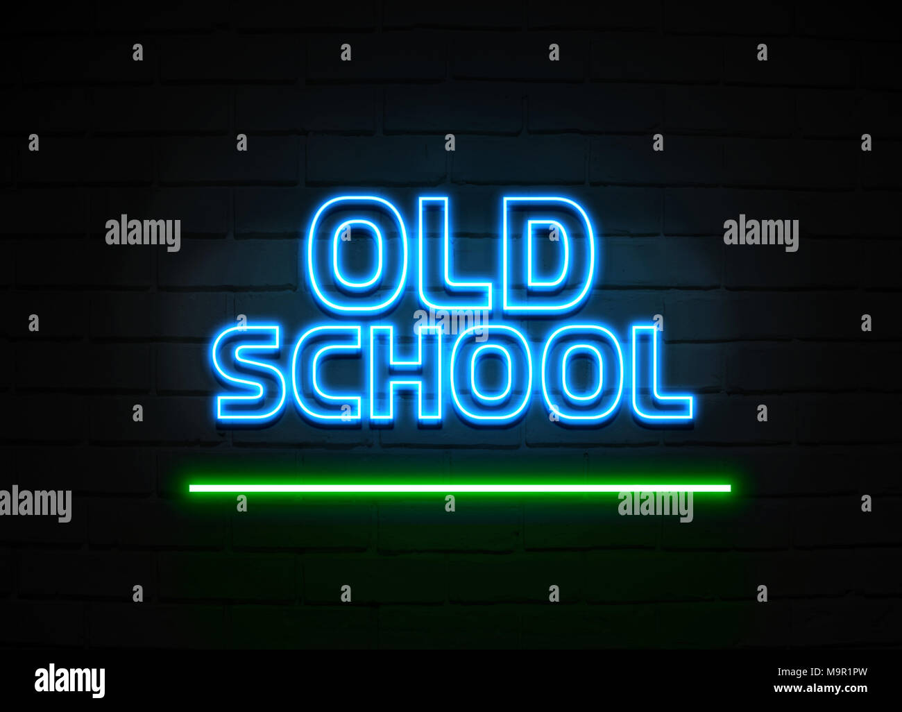 Old School neon sign - Glowing Neon Sign on brickwall wall - 3D ...