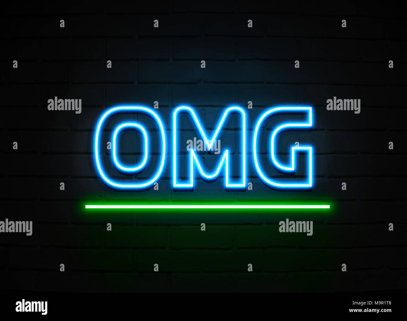 Omg neon sign - Glowing Neon Sign on brickwall wall - 3D rendered ...