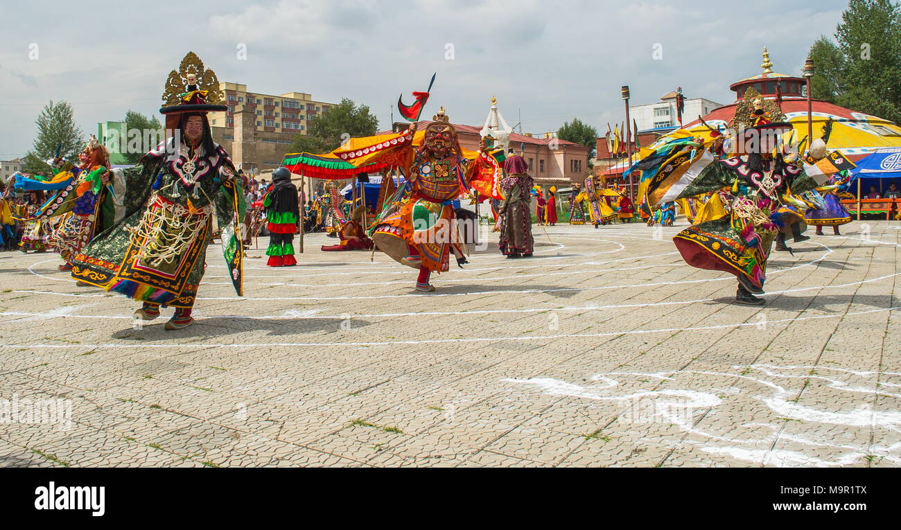 Traditional Tsam dance during a culture festival, Mongolia Stock Photo ...