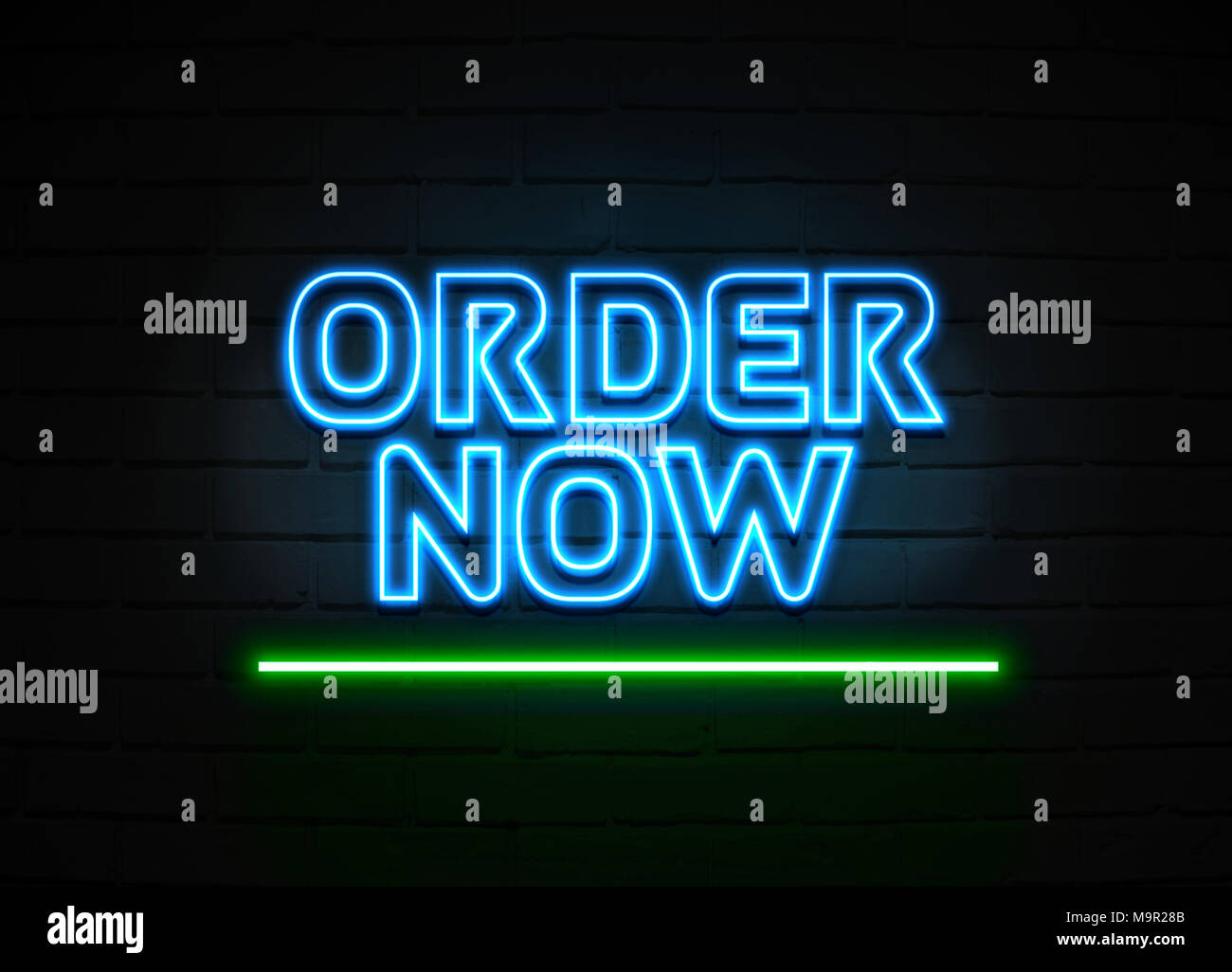 Order Now neon sign - Glowing Neon Sign on brickwall wall - 3D rendered ...