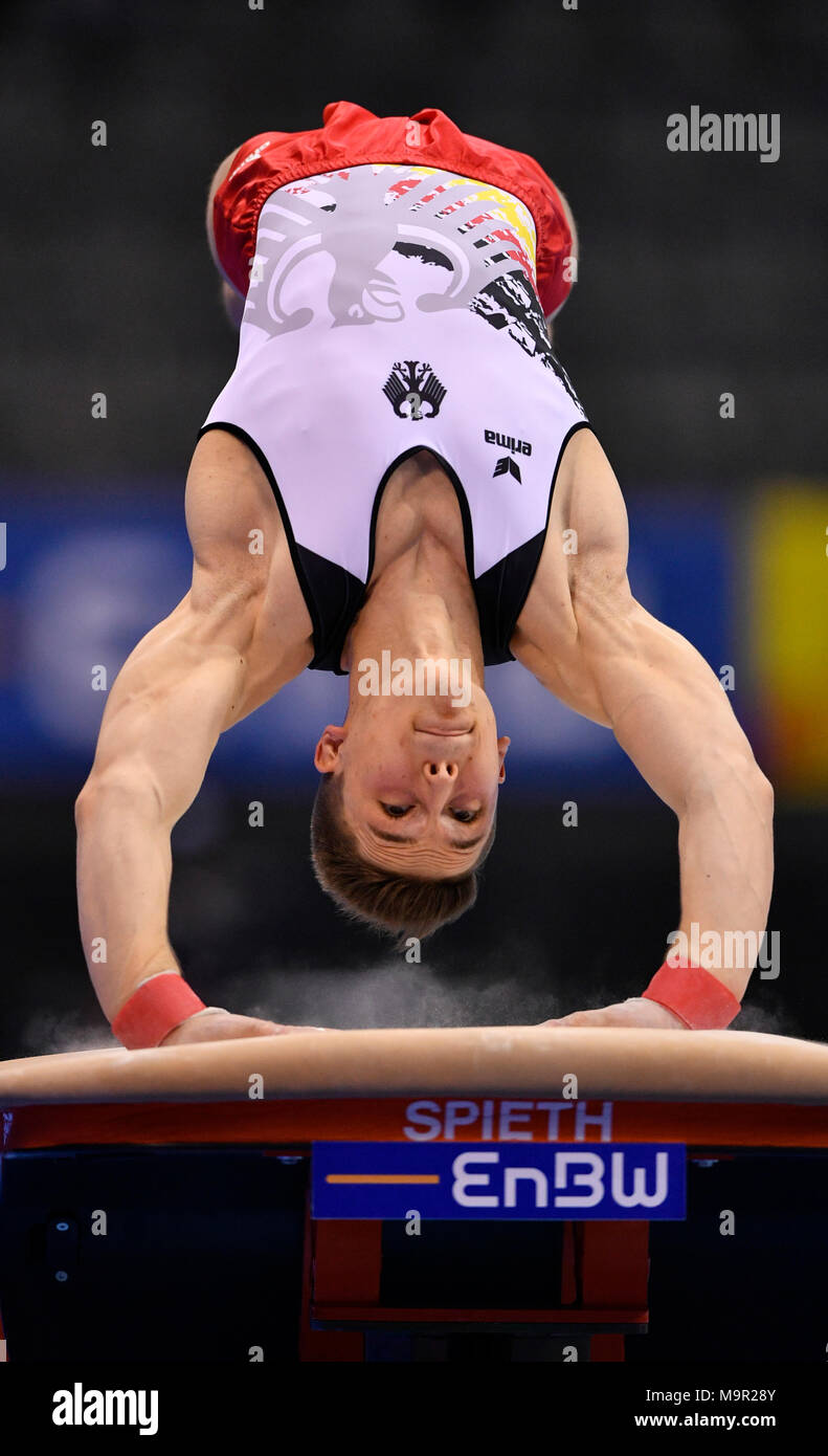 Apparatus gymnastics, Carlo Hörr, GER, jump, Porsche Arena, Stuttgart ...