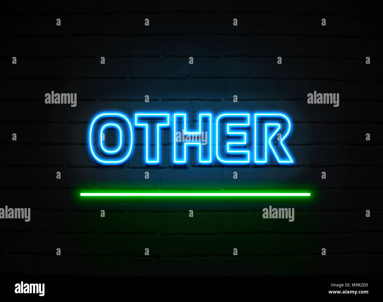 Other neon sign - Glowing Neon Sign on brickwall wall - 3D rendered ...