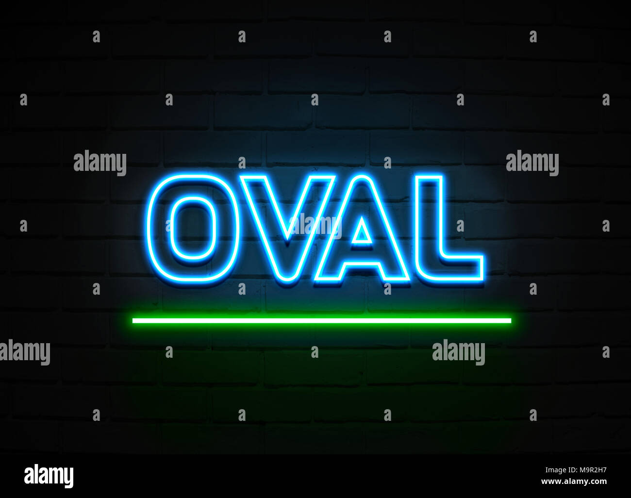 Oval neon sign - Glowing Neon Sign on brickwall wall - 3D rendered ...