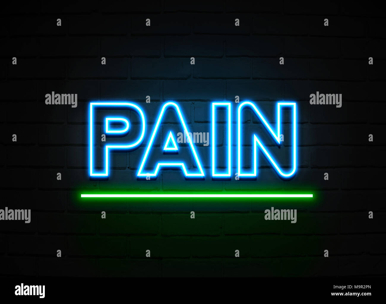 Pain neon sign - Glowing Neon Sign on brickwall wall - 3D rendered ...