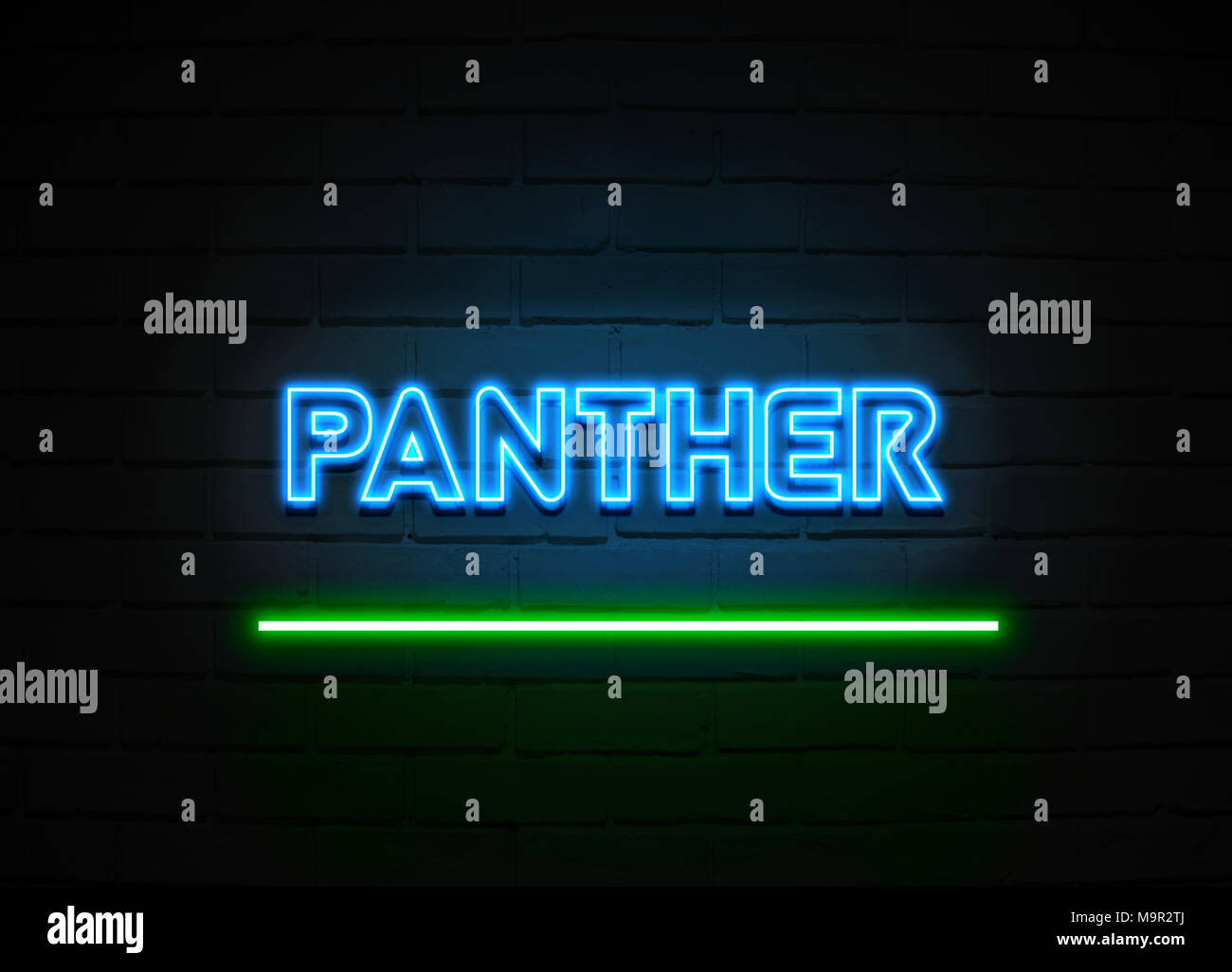Panther neon sign - Glowing Neon Sign on brickwall wall - 3D rendered ...