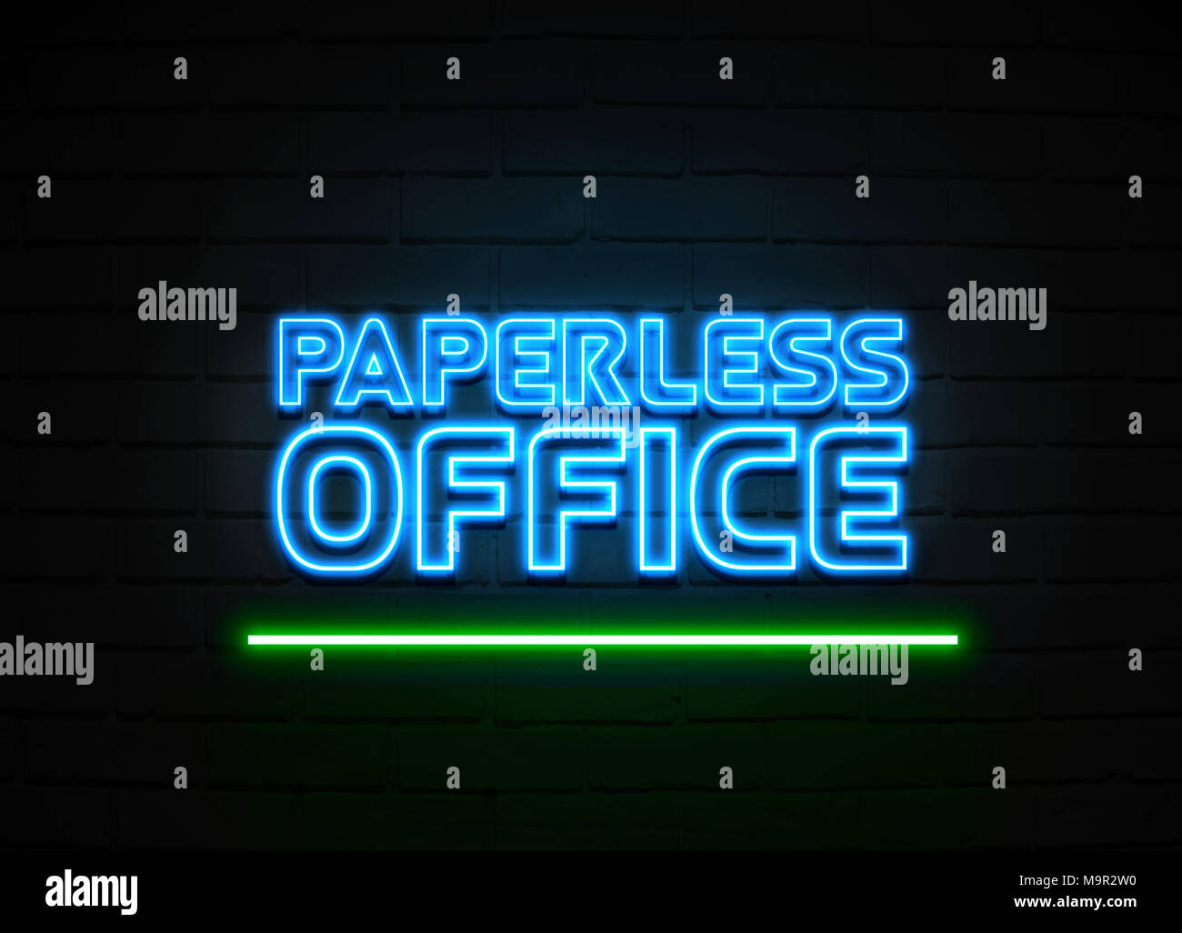 Paperless Office neon sign - Glowing Neon Sign on brickwall wall - 3D ...