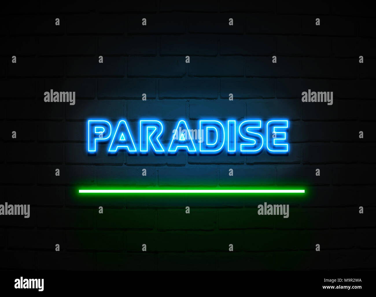 Paradise neon sign - Glowing Neon Sign on brickwall wall - 3D rendered ...