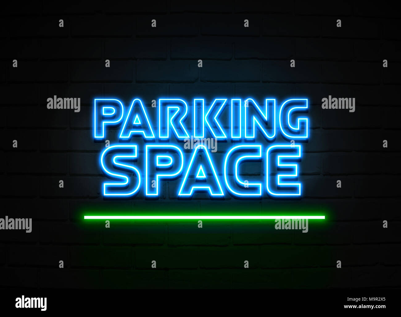 Parking Space neon sign - Glowing Neon Sign on brickwall wall - 3D ...