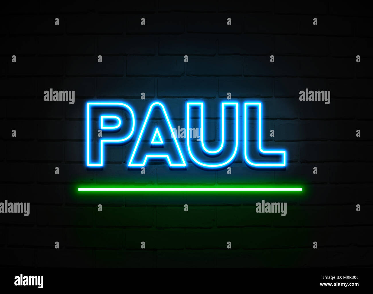 Paul neon sign - Glowing Neon Sign on brickwall wall - 3D rendered ...