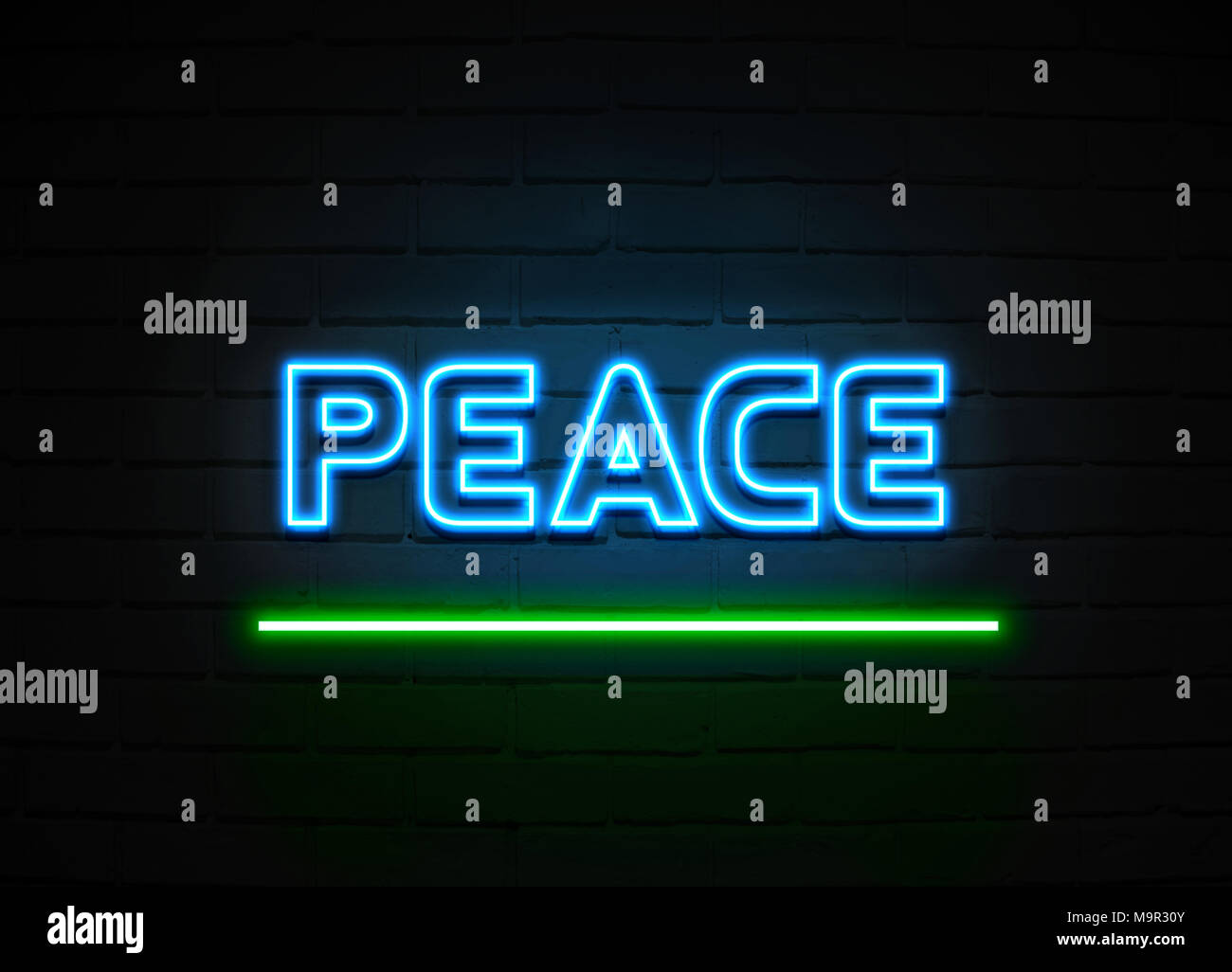 Peace neon sign - Glowing Neon Sign on brickwall wall - 3D rendered ...