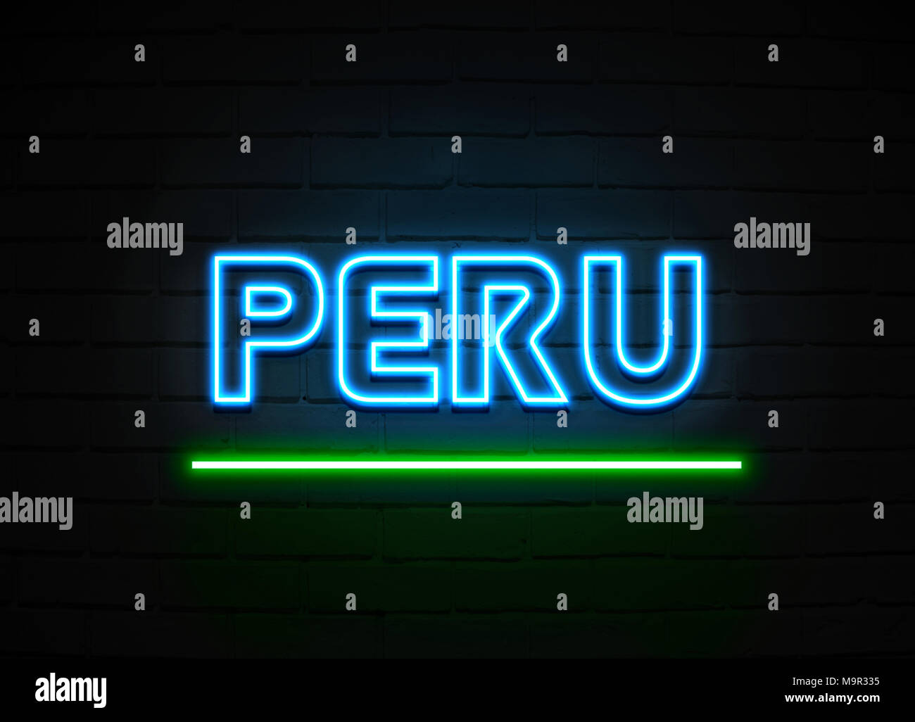 Peru neon sign - Glowing Neon Sign on brickwall wall - 3D rendered ...
