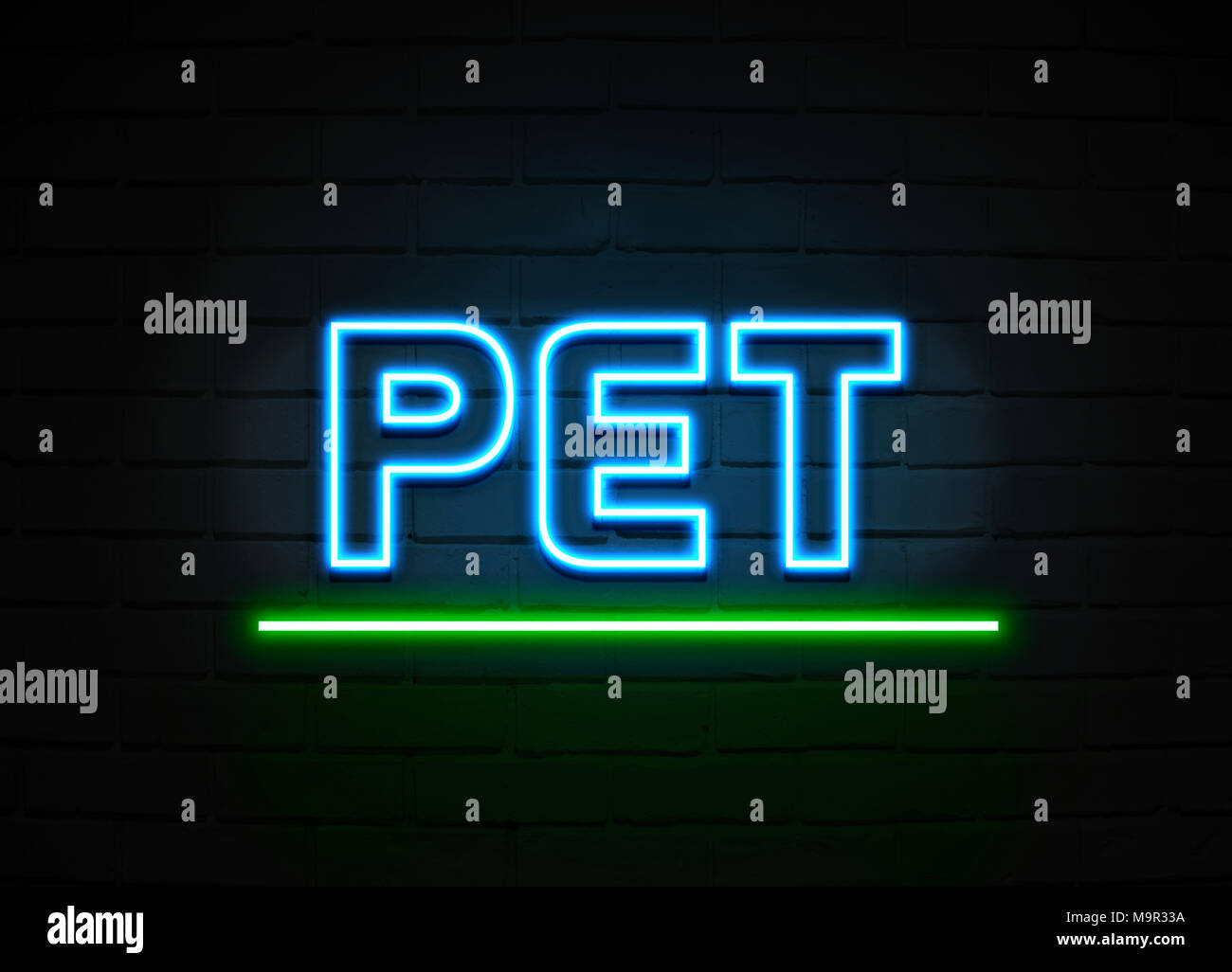 Pet neon sign - Glowing Neon Sign on brickwall wall - 3D rendered ...