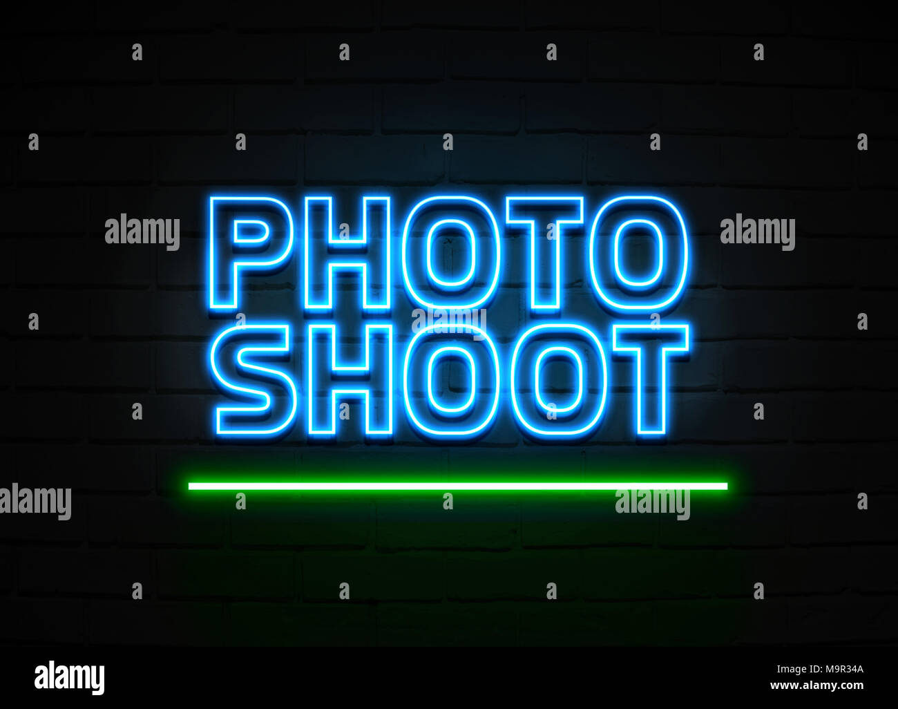 Photo Shoot neon sign - Glowing Neon Sign on brickwall wall - 3D ...