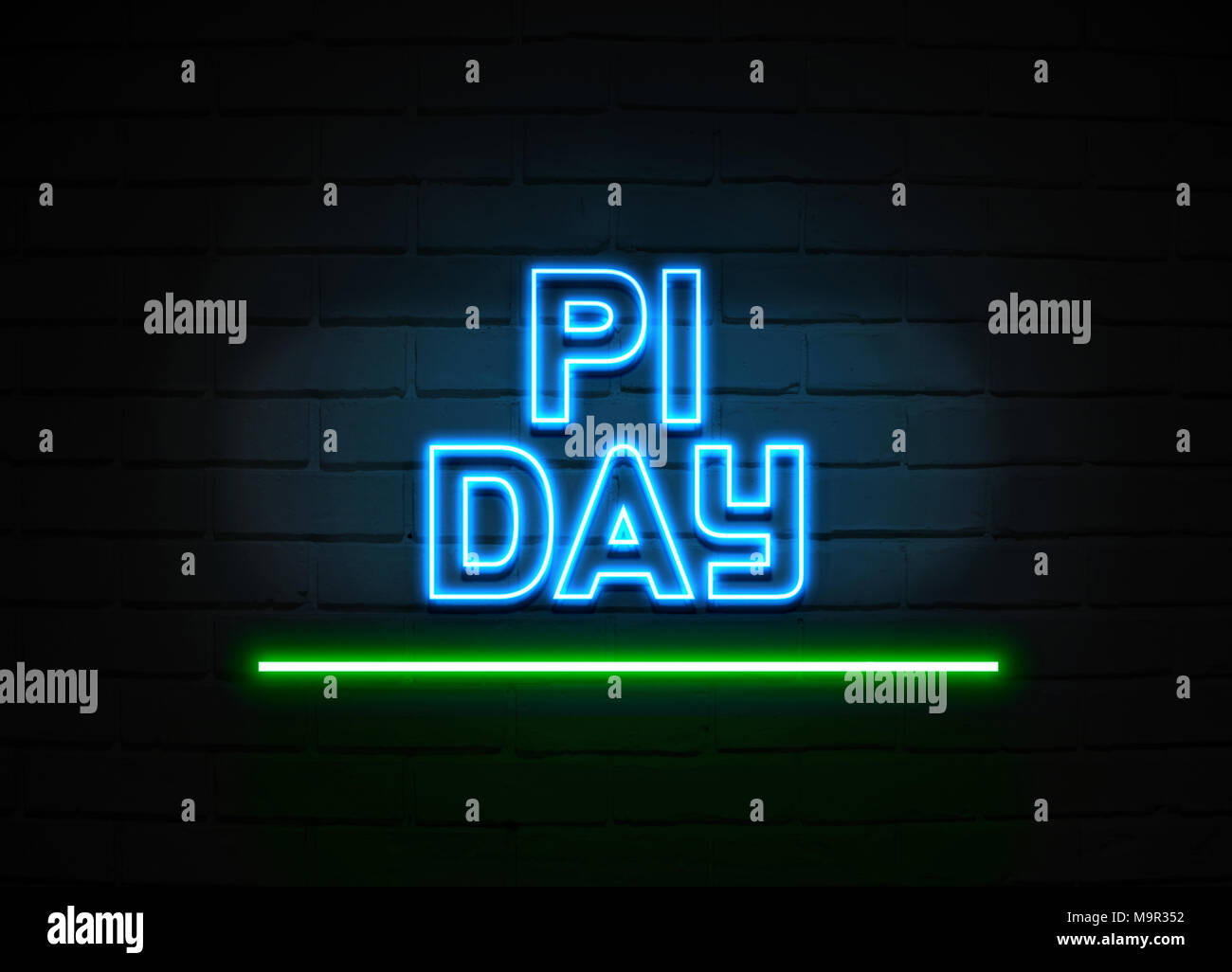 Pi Day neon sign - Glowing Neon Sign on brickwall wall - 3D rendered ...